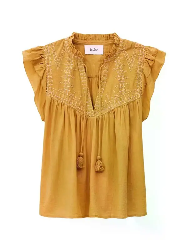 Ba&sh Embroidered Ruffled Blouse