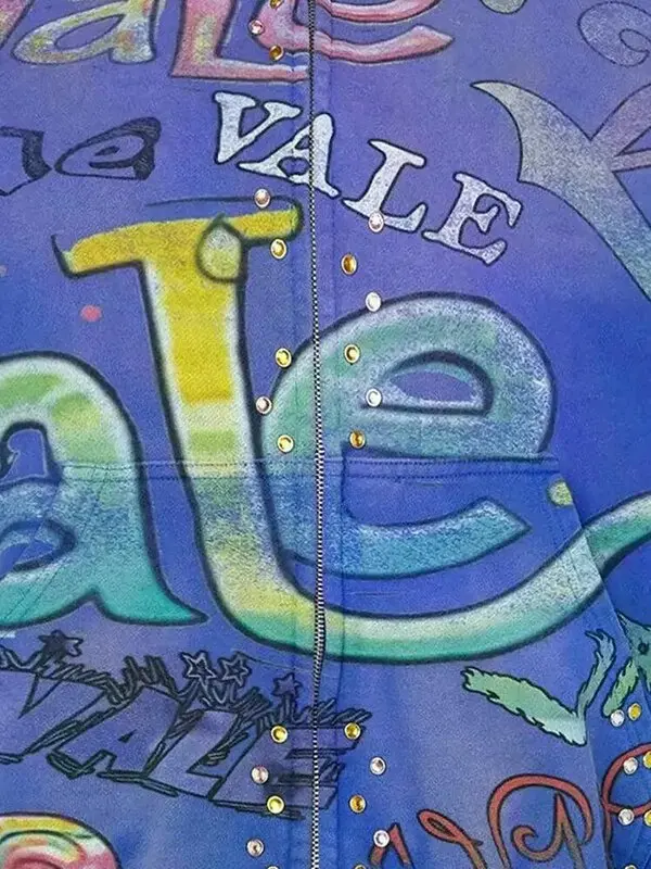 VALE FOREVER Iceberg Crystal-embellished Graffiti Print Hoodie - Blue