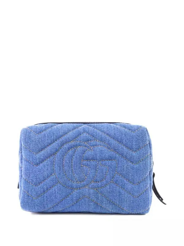 Gucci Gg Marmont Denim Washbag With Pearl Embellishments