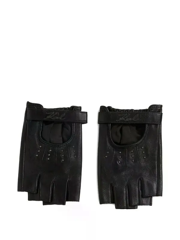 Karl Lagerfeld Signature Fingerless Embellished Gloves - Black