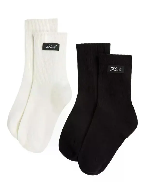 Karl Lagerfeld Ribbed Logo Ankle Socks Pack Of Two - White