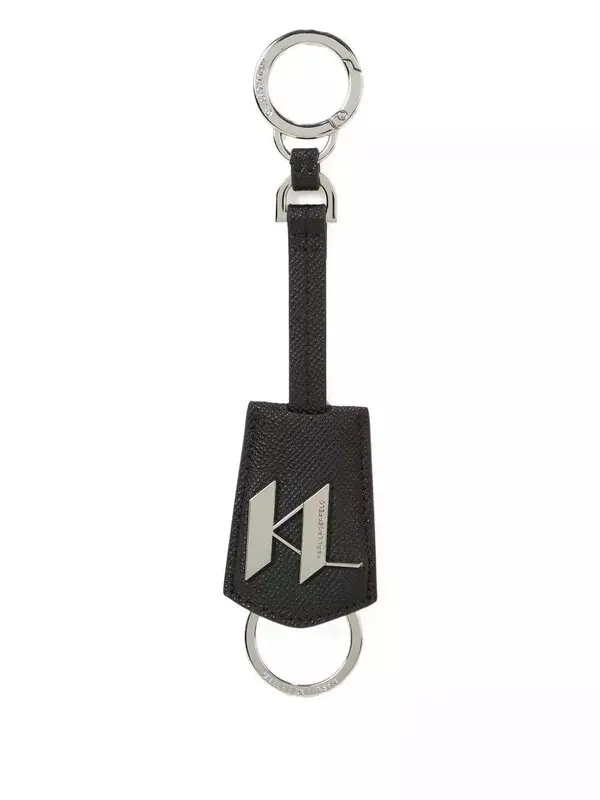 Karl Lagerfeld Logo-plaque Leather Keychain - Black
