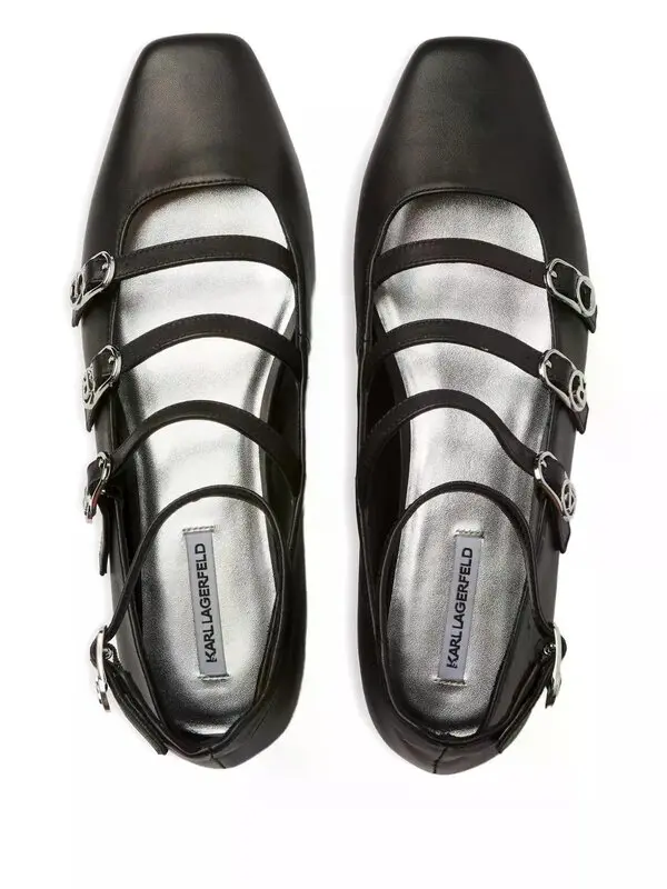 Karl Lagerfeld Konnie Four-strap Buckle Flats - Black