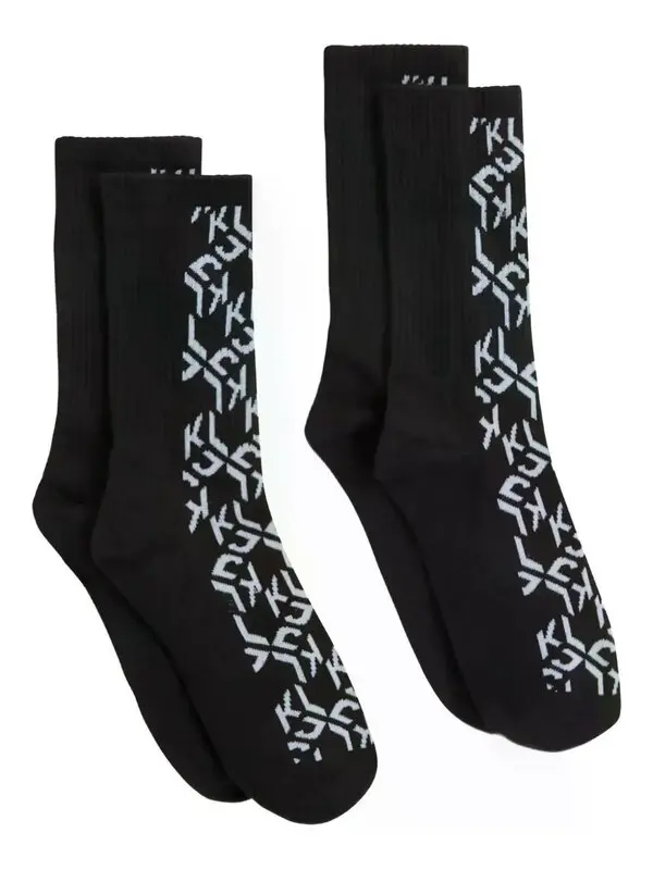 Karl Lagerfeld Monogram Pattern Crew Socks - Black