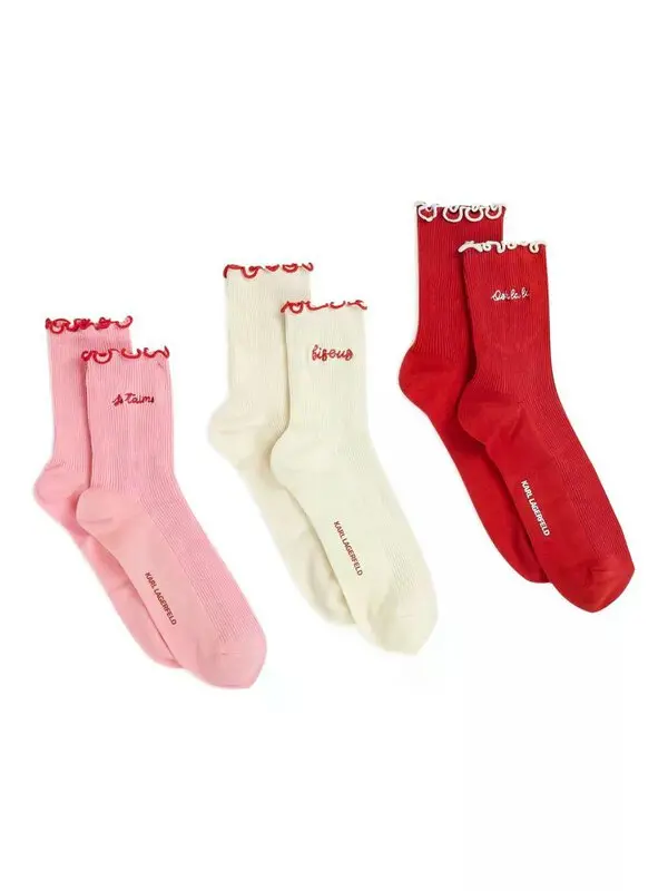 Karl Lagerfeld Pack Of Three Embroidered Motif Socks - Neutrals