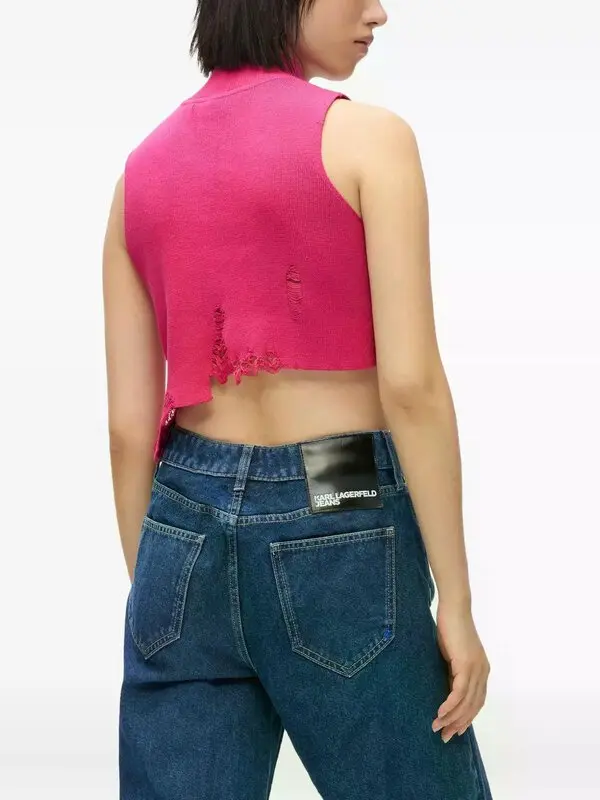 Karl Lagerfeld Distressed Mock Neck Top
