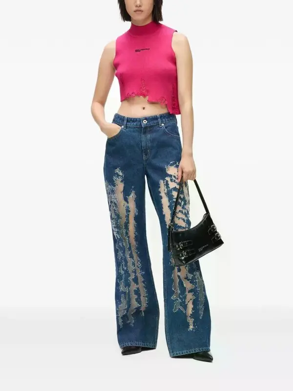 Karl Lagerfeld Distressed Mock Neck Top - Pink