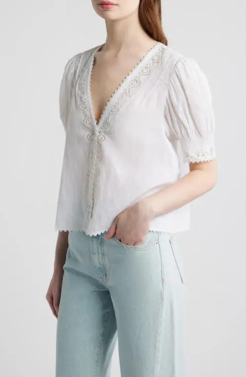 DÔEN Brigitta Lace Trim V-neck Ramie Top - Salt
