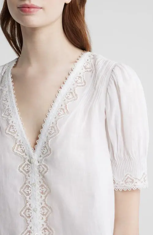 DÔEN Brigitta Lace Trim V-neck Ramie Top - Salt