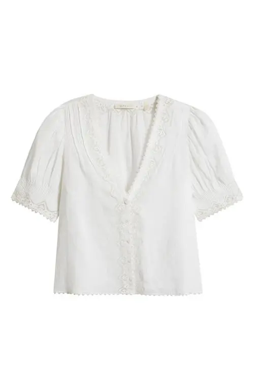 DÔEN Brigitta Lace Trim V-neck Ramie Top - Salt