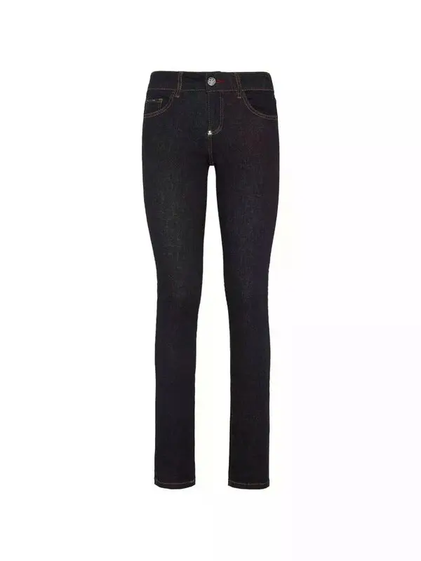 Philipp Plein Slim-fit Denim Jeans With Logo Plaque - Blue