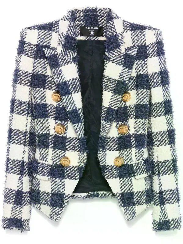 Balmain Gingham-check Tweed Blazer - White