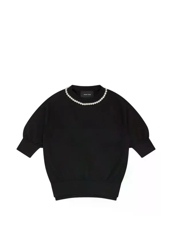 Simone Rocha Pearl Embellished Puff Sleeve Sweater - Black
