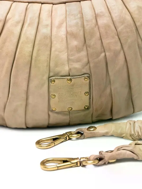 CAMPOMAGGI Luna Pleated Leather Crossbody Bag - Neutrals