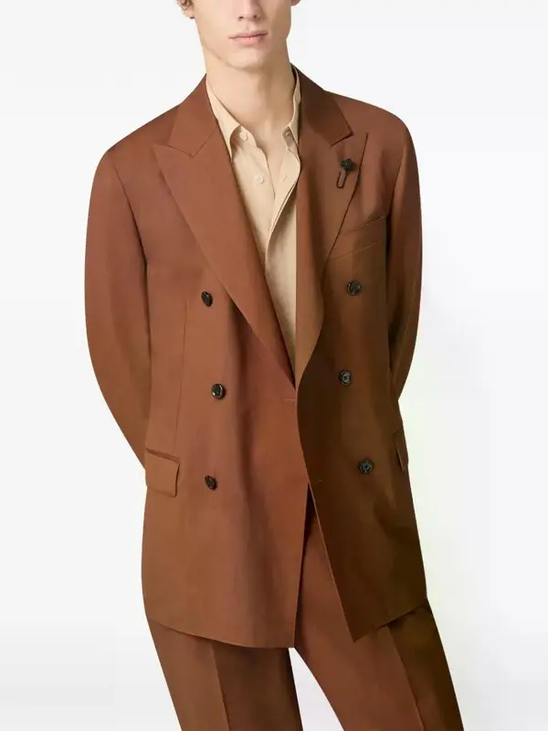 LARDINI Double-breasted Peak-lapel Jacket - Brown