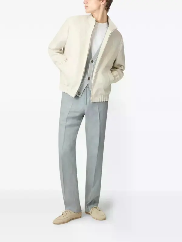 LARDINI Textured Linen Zip Jacket - Neutrals
