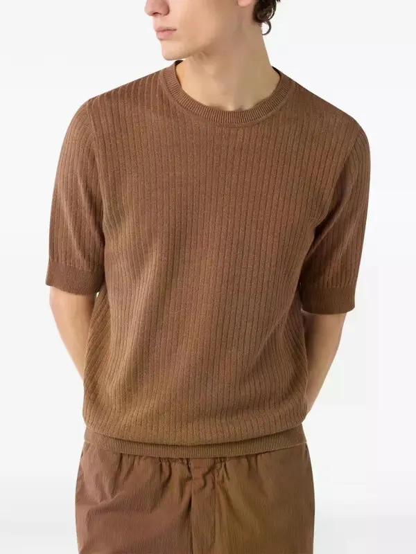 LARDINI Rib Knit Short Sleeve T-shirt