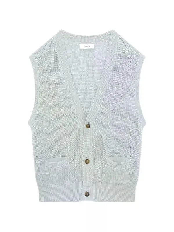 LARDINI V-neck Rib Knit Vest - Blue