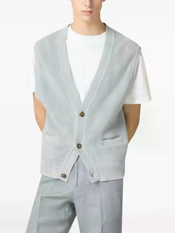 LARDINI V-neck Rib Knit Vest - Blue