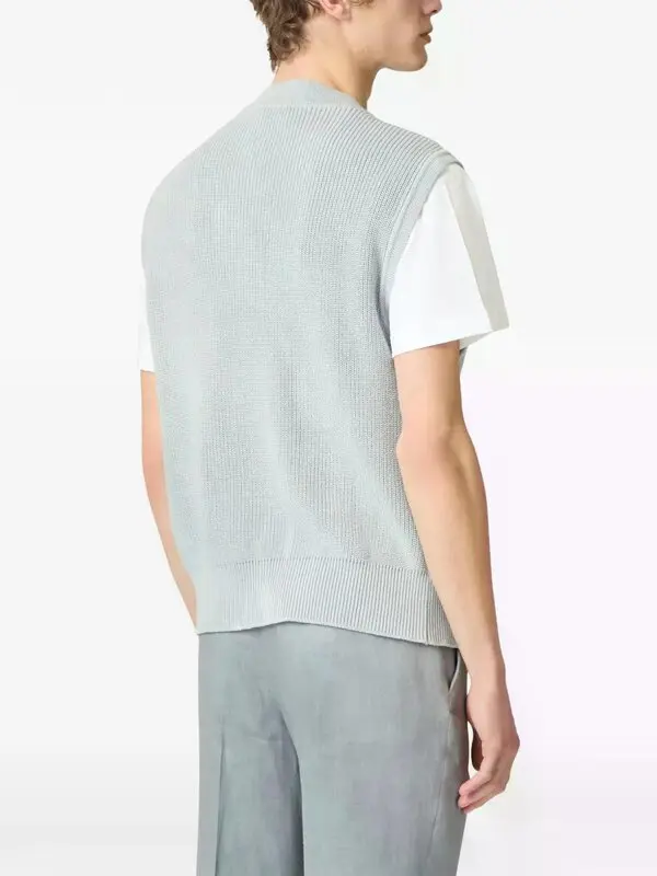 LARDINI V-neck Rib Knit Vest - Blue