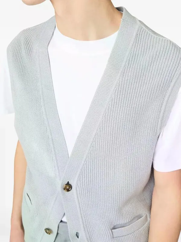 LARDINI V-neck Rib Knit Vest - Blue
