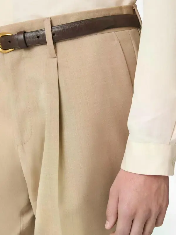 LARDINI Pleated Wool Trousers - Neutrals