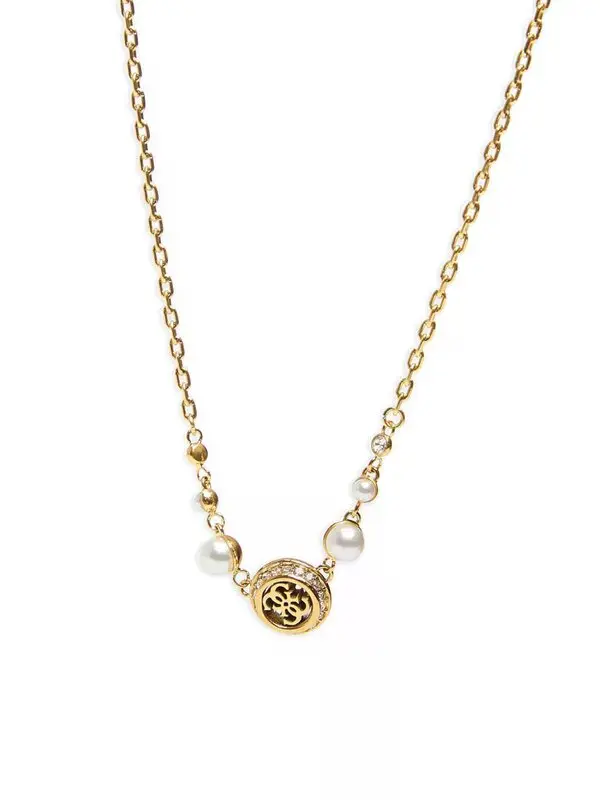 Guess 4g Logo Faux-pearl Necklace With Crystal Embellishment