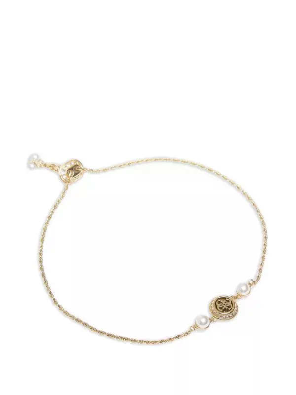 Guess Faux-pearl Logo-plaque Bracelet - Gold