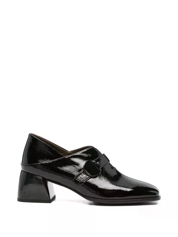 LINDA BAUMANN Patent Leather Block Heel Pumps With Buckle Detail