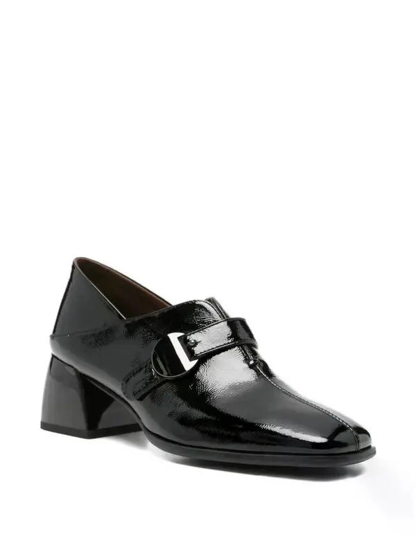 LINDA BAUMANN Patent Leather Block Heel Pumps With Buckle Detail
