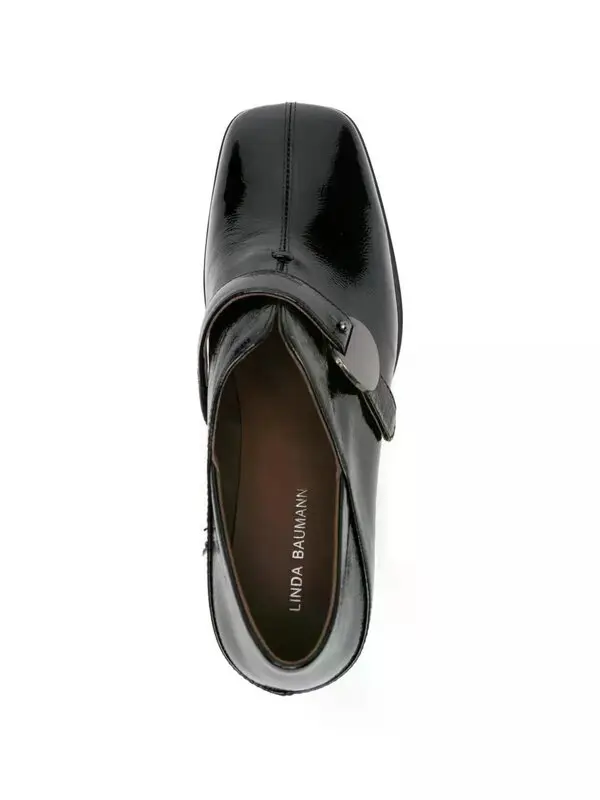LINDA BAUMANN Patent Leather Block Heel Pumps With Buckle Detail