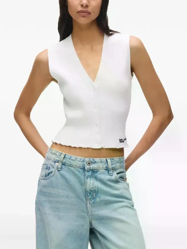Karl Lagerfeld Sleeveless V-neck Top With Scalloped Hem