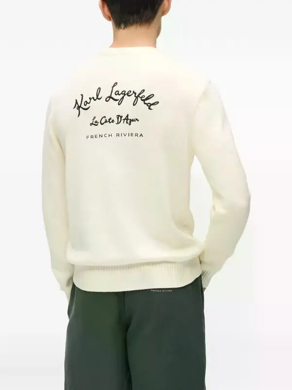 Karl Lagerfeld Côte D'azur Embroidered Crew Neck Sweater - Neutrals