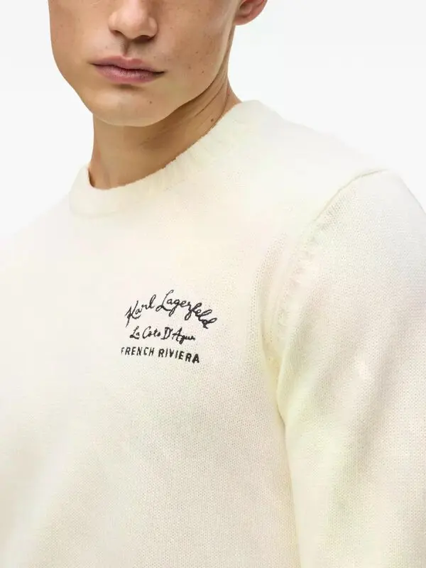 Karl Lagerfeld Côte D'azur Embroidered Crew Neck Sweater - Neutrals
