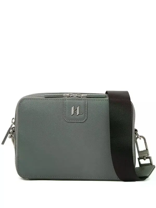 Karl Lagerfeld Monogram Leather Messenger Bag - Green
