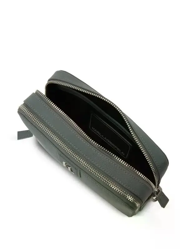 Karl Lagerfeld Monogram Leather Messenger Bag - Green