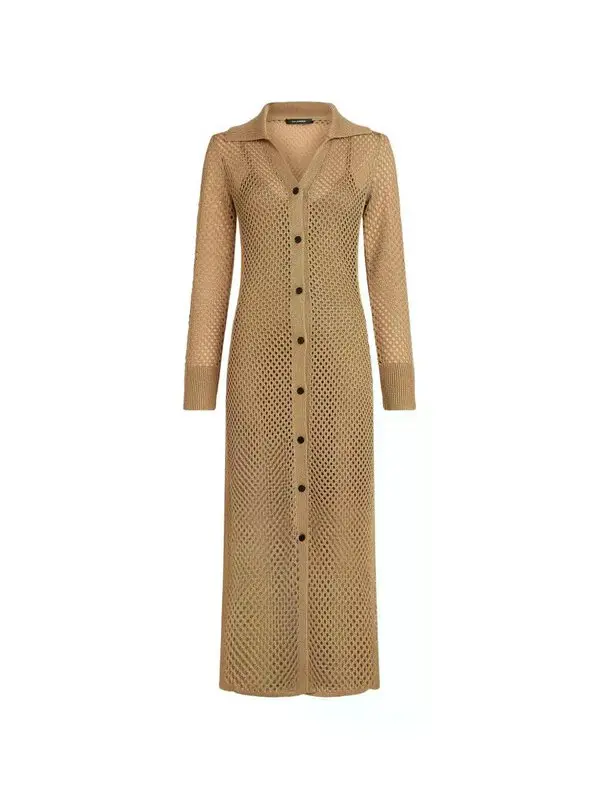 Karl Lagerfeld Crocheted Button-front Midi Dress - Neutrals