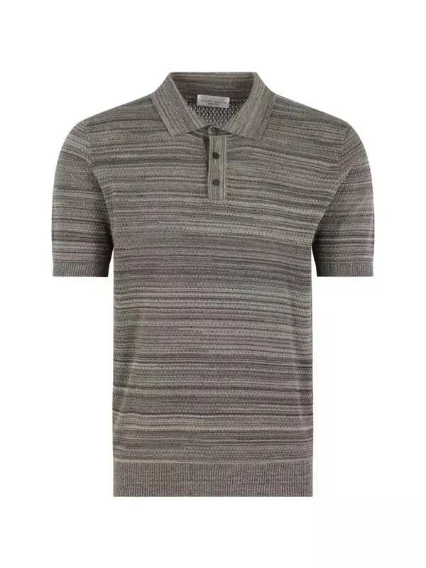 ROBERTO COLLINA Pointelle-knit Striped Polo Shirt - Grey