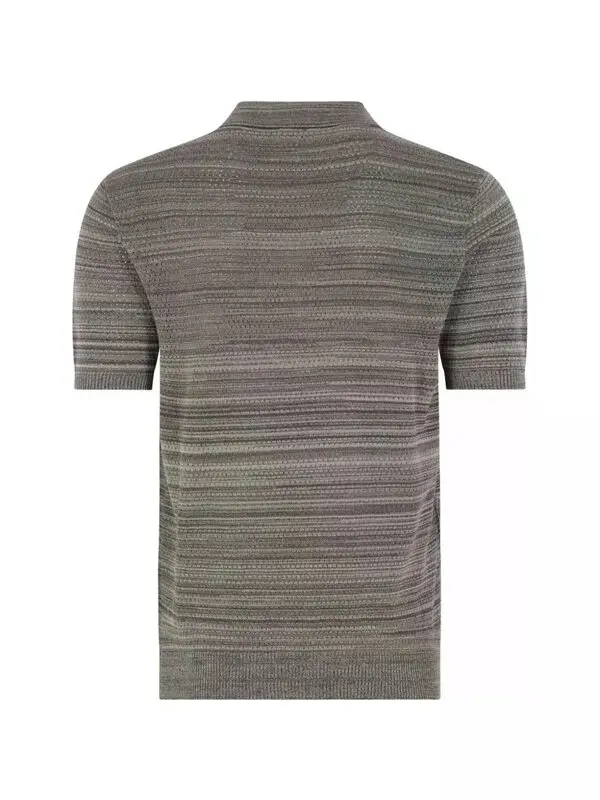 ROBERTO COLLINA Pointelle-knit Striped Polo Shirt - Grey