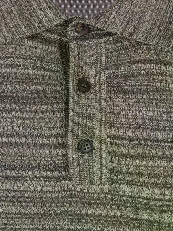 ROBERTO COLLINA Pointelle-knit Striped Polo Shirt - Grey