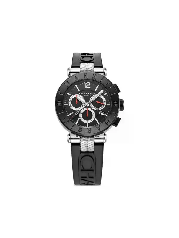 CHARRIOL 41mm Chronograph Watch With Rubber Strap - Black