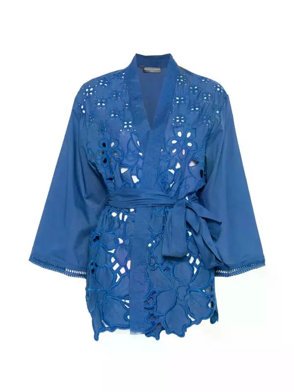 Ermanno Scervino Broderie Anglaise Belted Coat - Blue