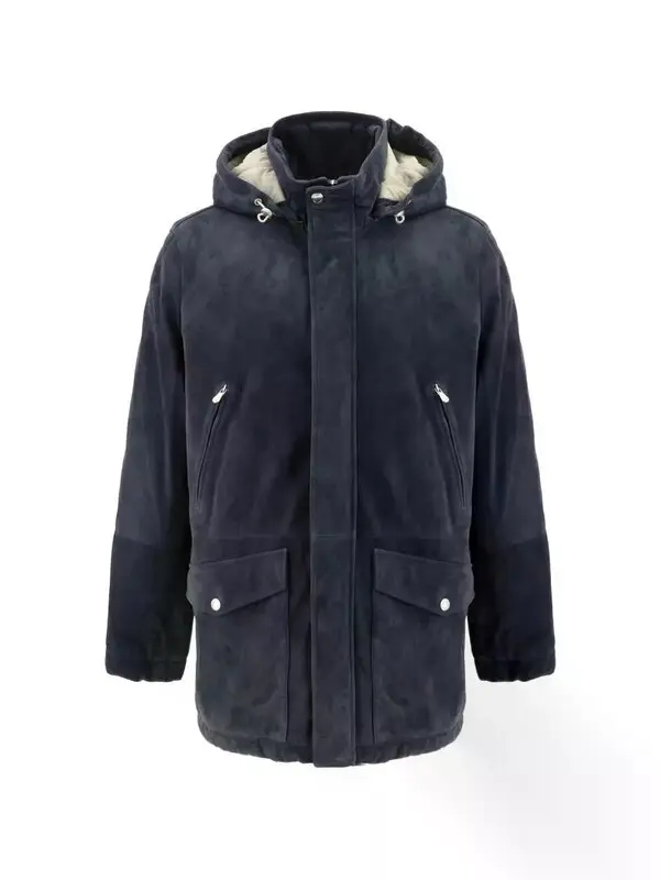 Brunello Cucinelli Hooded Zip-up Leather Parka - Blue