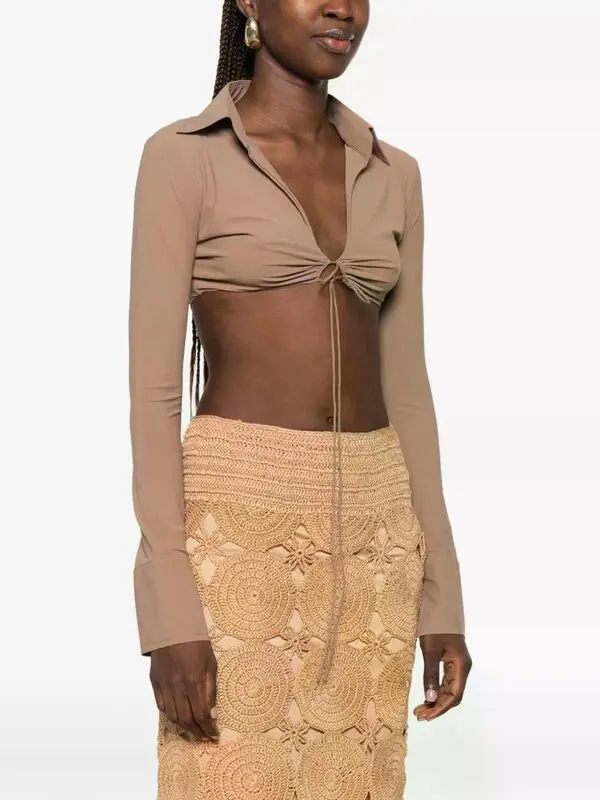 AMAZUIN Lynn Cropped Tie-fastening Top - Neutrals