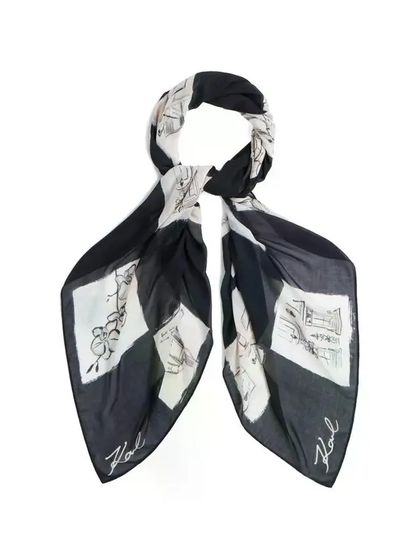 Karl Lagerfeld Sketch Checkerboard Scarf - Black