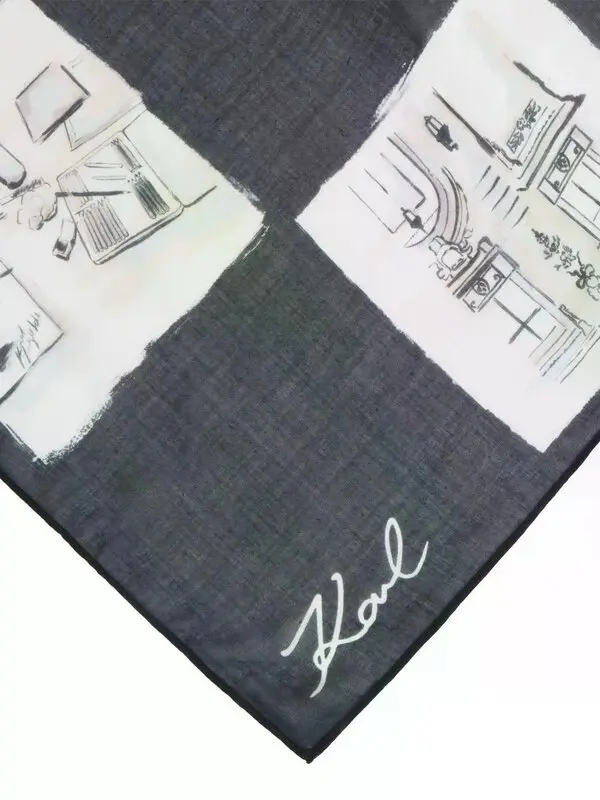 Karl Lagerfeld Sketch Checkerboard Scarf - Black