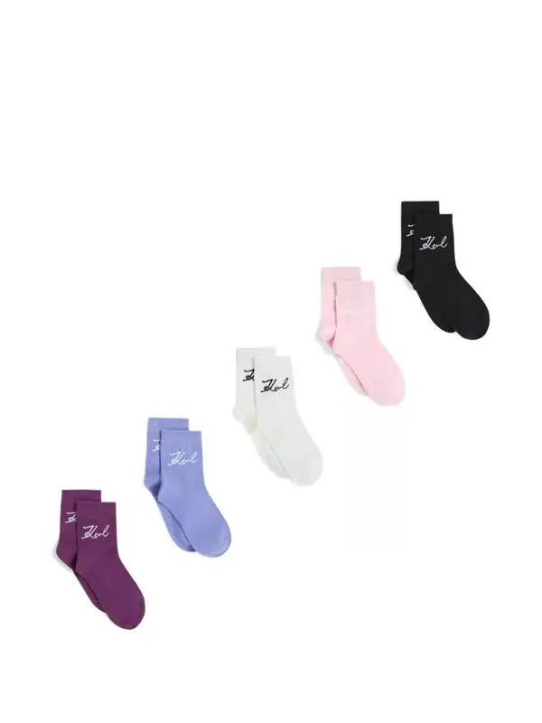 Karl Lagerfeld Signature Logo Embroidered Ankle Socks Pack Of Five - Purple