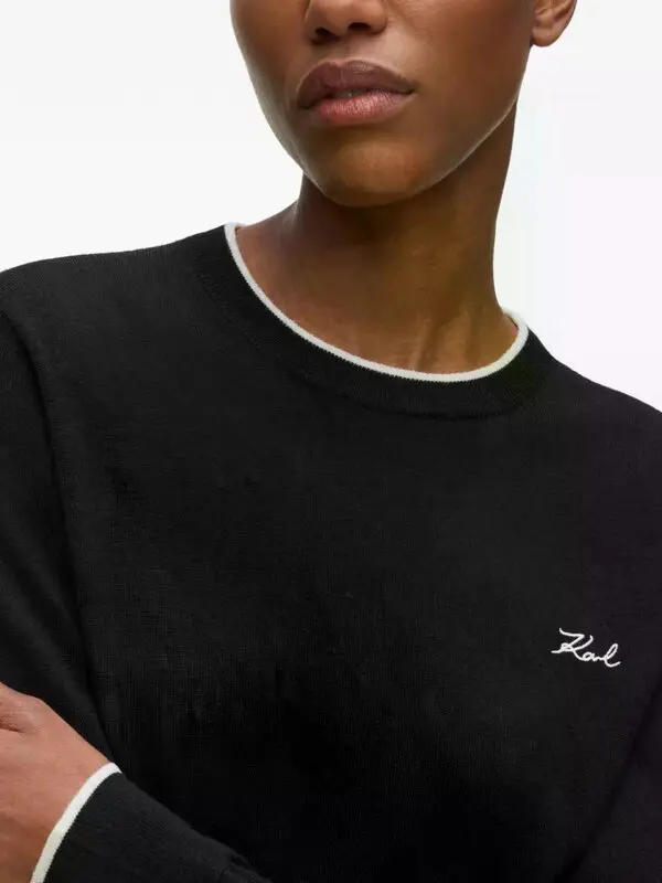 Karl Lagerfeld Merino Wool Sweater With Embroidered Logo