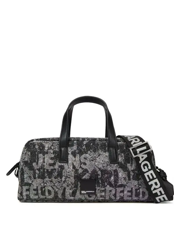 Karl Lagerfeld Logo Print Denim Bowling Bag