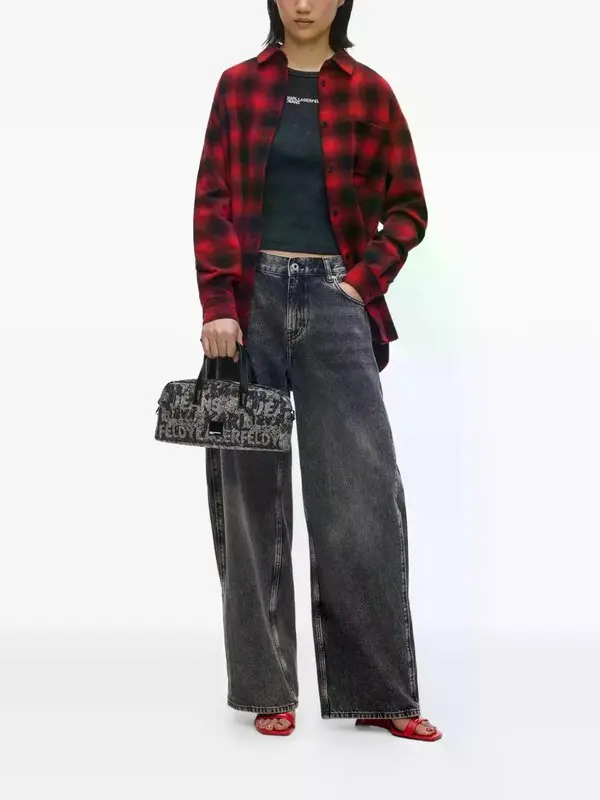 Karl Lagerfeld Logo Print Denim Bowling Bag